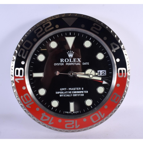 A ROLEX SHOP DISPLAY ADVERTISING WALL CLOCK. 33 cm diameter.