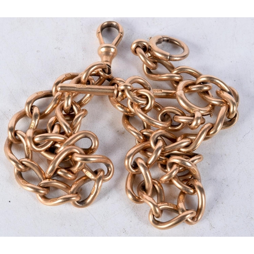 AN 18CT GOLD HEAVY WATCH CHAIN. Stamped 18K, 43 cm long, weight 90.4g