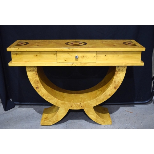 An Art Deco style wooden inlaid consul table 80.5 x 120cm