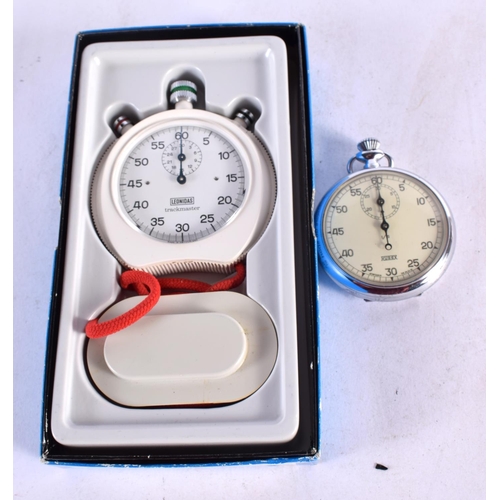 A LEONIDAS TRACK MASTER STOPWATCH TOGETHER WITH A HUGEX STOPWATCH ...