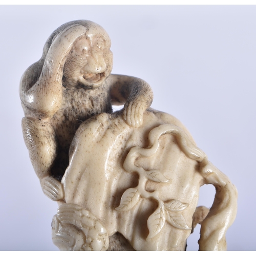 A 19TH CENTURY JAPANESE MEIJI PERIOD CARVED STAG ANTLER MONKEY AND ...