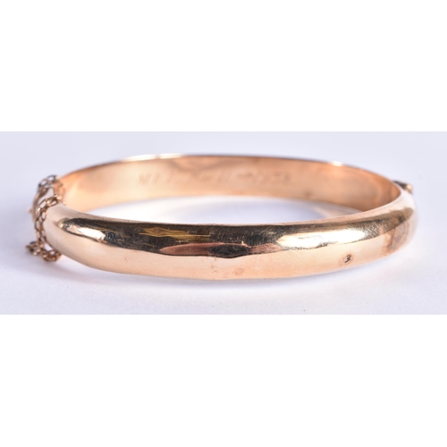 An Engraved 9 Carat Gold Bangle. Stamped 375, Internal 6.1cm x 5.3cm ...
