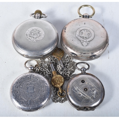 Four Silver Pocket Watches. Marks include Birmingham 1949 and 925 ...