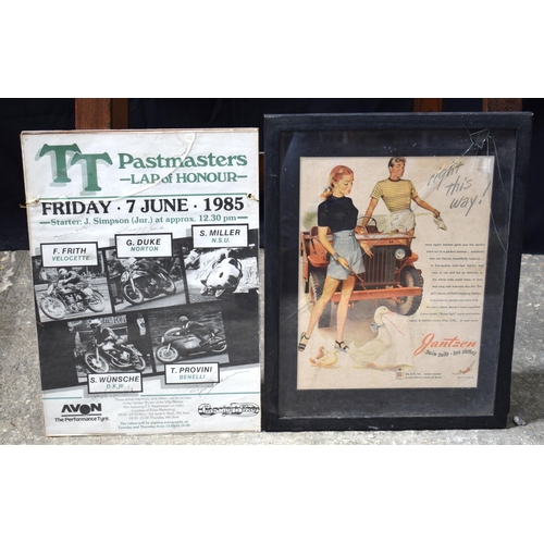 A framed Motorcycle racing poster T T past masters together with a ...