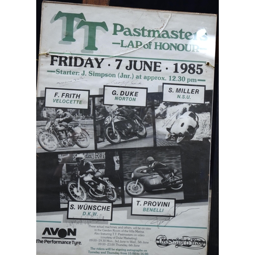 A framed Motorcycle racing poster T T past masters together with a ...