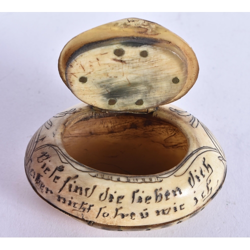 Antique Snuff Box w/ German Folk Art Scrimshaw Engraving On Bovine Horn ...