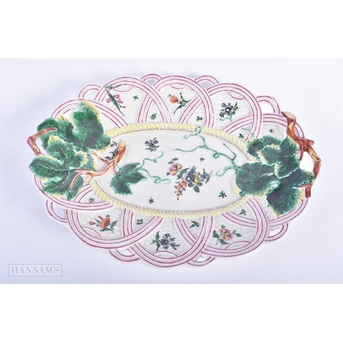 18th century Worcester leaf and basket weave moulded twig handled dish ...