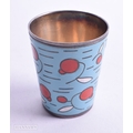 A CONTINENTAL SILVER AND ENAMEL VODKA TOT. 45 grams. 4.75 cm x 4 cm.