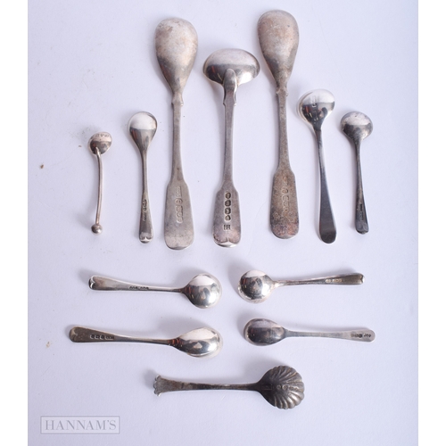 12 x .925 sterling silver condiment spoons inc Georgian etc 89g. (12)