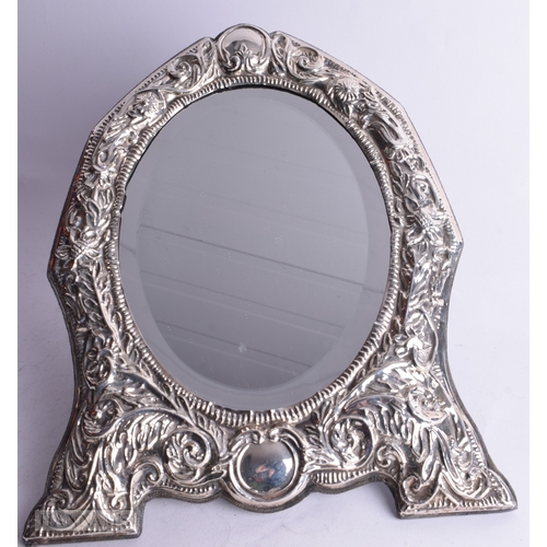 Embossed Large Sheffield Silver Dressing Table Mirror 33 cm by 25cm