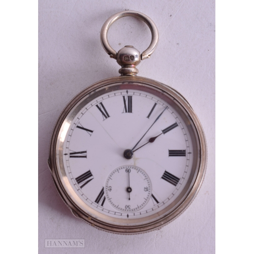 A VICTORIAN SILVER POCKET WATCH. Running. 4.75 cm wide.