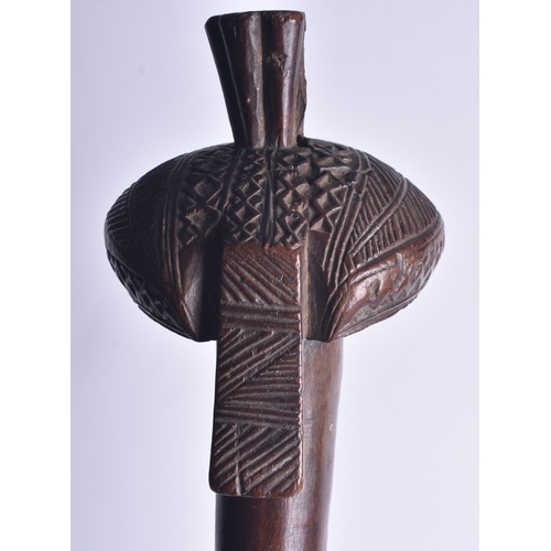 A RARE 19TH CENTURY AFRICAN TRIBAL CARVED WOOD STAFF with unusual ...