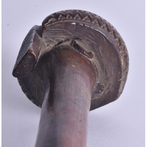 A RARE 19TH CENTURY AFRICAN TRIBAL CARVED WOOD STAFF with unusual ...