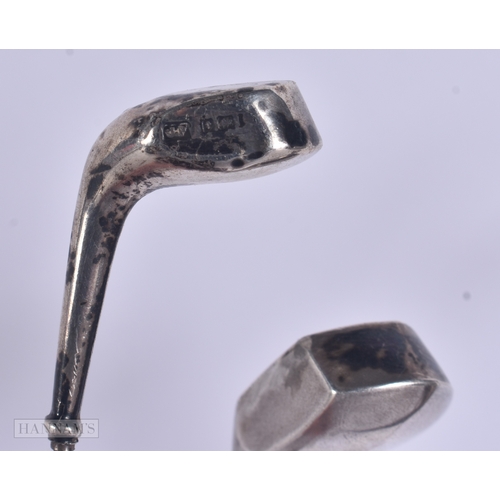 FOUR ANTIQUE SILVER GOLF CLUBS including Chester 1908. 25 grams. 23 cm ...
