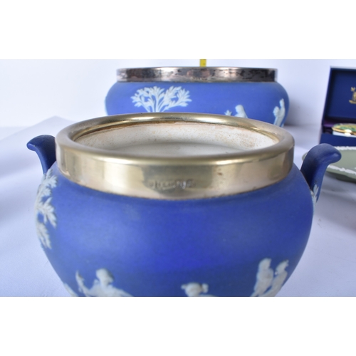 A large silver rimmed Wedgewood Jasper ware bowl together with other ...