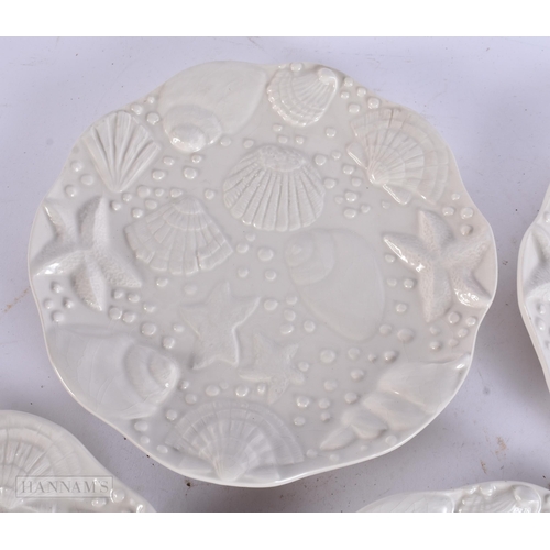 FIVE VINTAGE FRENCH SEASHELL PLATES. 21 cm wide. (5)