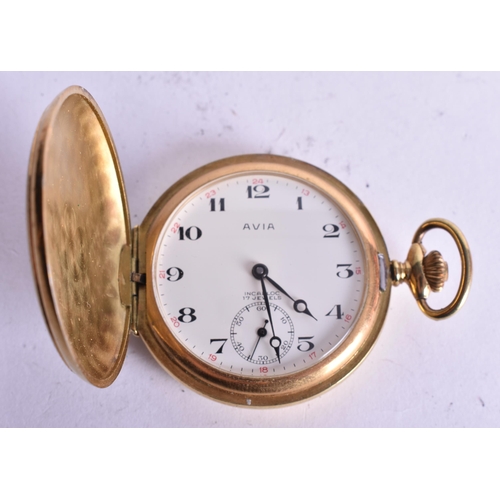 Avia Full Hunter Gold Tone Pocket Watch Hand-Wind Working With Box. 4 ...