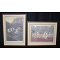 H.M.Bateman (1887-1970) Two framed pastel cartoon images of tennis ...