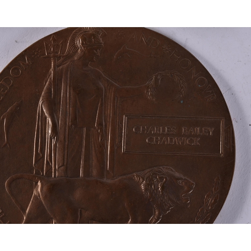 WW1 Death Plaque With Card Holder, Named Charles Bailey Chadwick. 12 cm ...