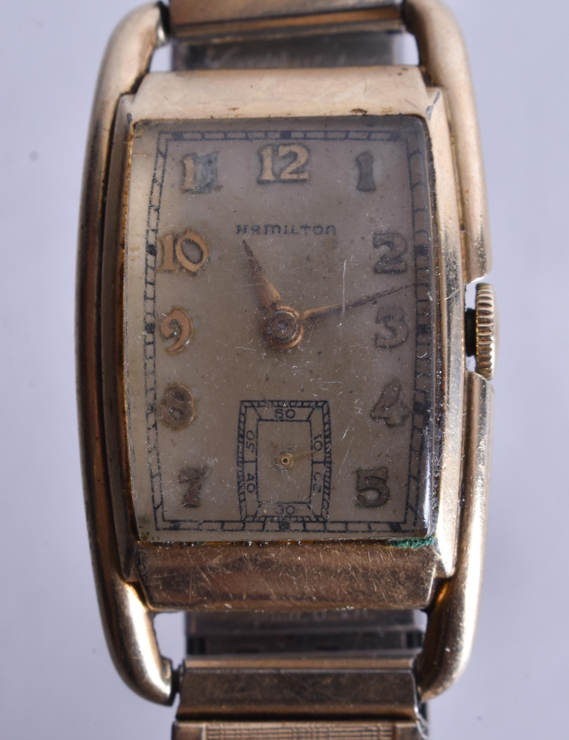 An Art Deco Hamilton Tank Watch with Expanding Strap. Overwound, 2.4cm ...