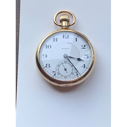 Rolex - a 9ct gold open faced top wind pocket watch 1931, enamel dial ...