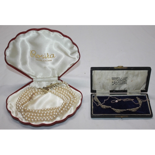 SET OF ROSITA PEARLS IN PRESENTATION BOX AND MARQUESITE NECKLACE ...