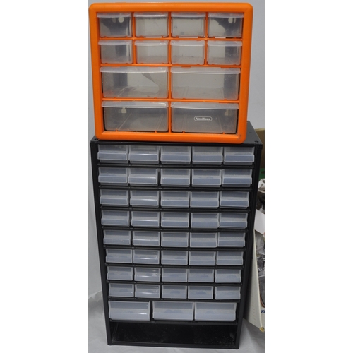 2 SETS COMPONENT DRAWERS & 2 BOXES OF COMPONENTS