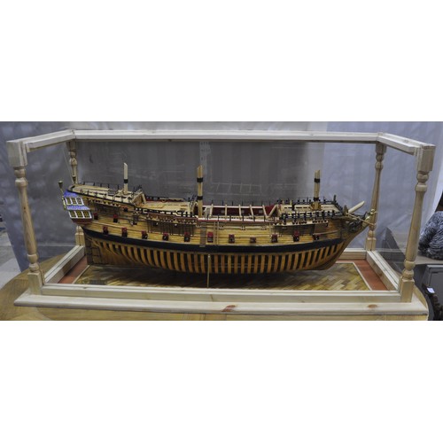 HMS LEOPARD 50 GUN SHIP - SCALE MODEL IN CASE FROM ORIGINAL PLANS (CASE ...