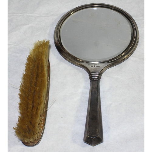 SILVER AND ENAMEL BACKED HAND MIRROR AND MATCHING BRUSH - HALLMARKED ...