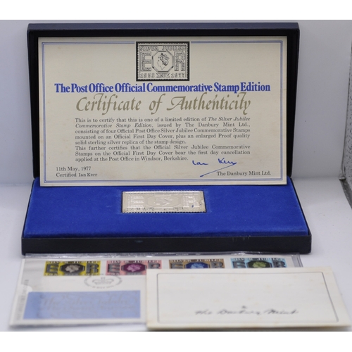 DANBURY MINT SILVER JUBILEE 1952-1977 10p STERLING SILVER INGOT (74.5G ...