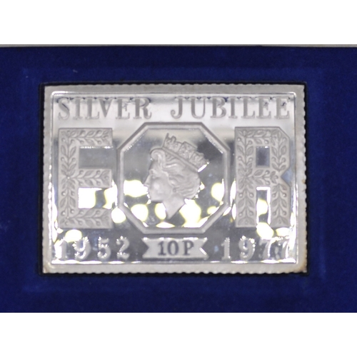 DANBURY MINT SILVER JUBILEE 1952-1977 10p STERLING SILVER INGOT (74.5G ...