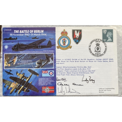WW2 Battle of Berlin multiple signed 50th ann RAF flown cover JS50/43/10. Flown by VC10 and signed b