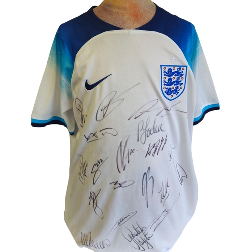 England multi signed football home shirt 18, signatures include Gareth ...