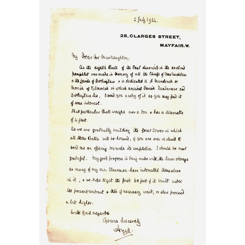 Argyll 10th Duke signed letter dated 1924. Scottish peer and historian.