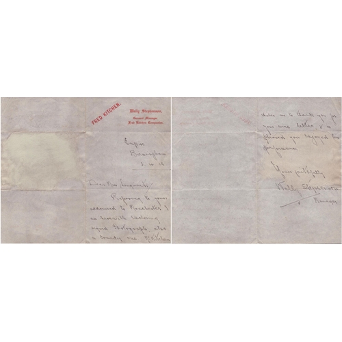 Wally Stephenson ALS on 'Fred Kitchen' headed paper dated 3.4.18, 7x4 ...