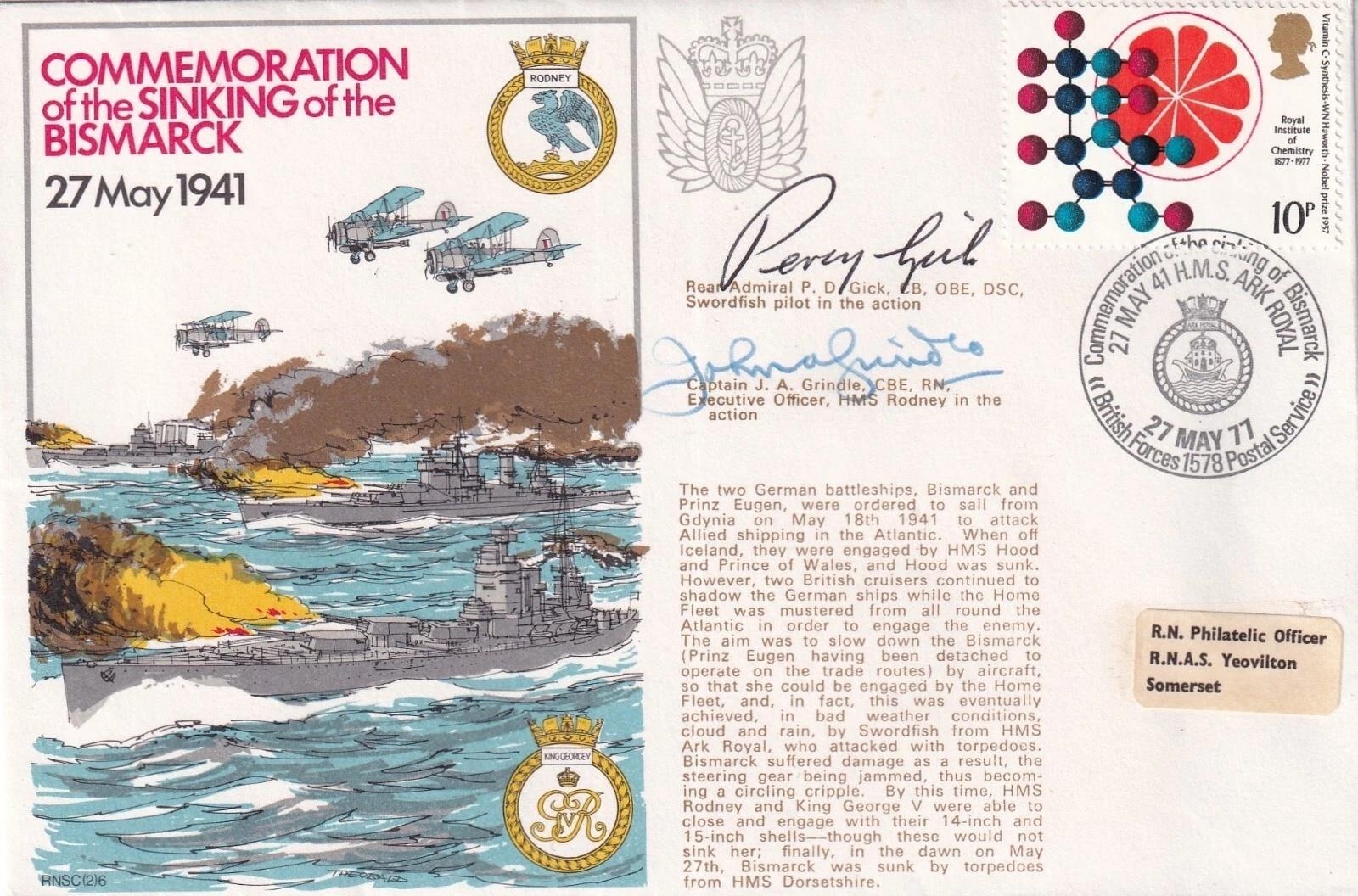 2RN6c Sinking the Bismarck Signed J A Grindle and P D Gick Swordfish ...