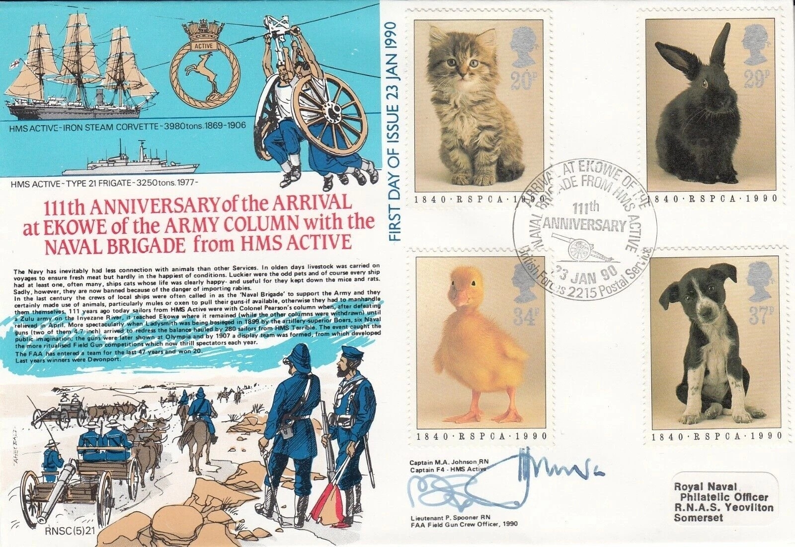 5RN21d HMS Active Full set of 4 RSPCA Stamps and Double Signed. 23 Jan ...