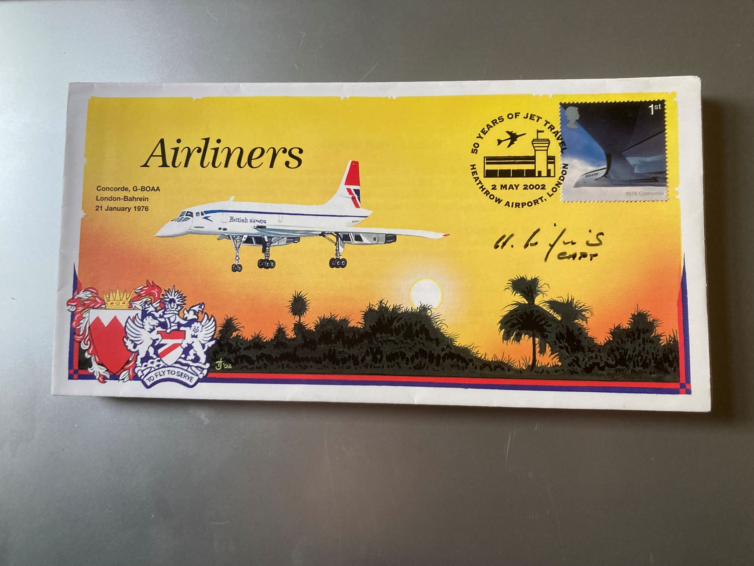 Concorde Captain Harry Linfield signed 2002 Concorde London to Bahrain ...