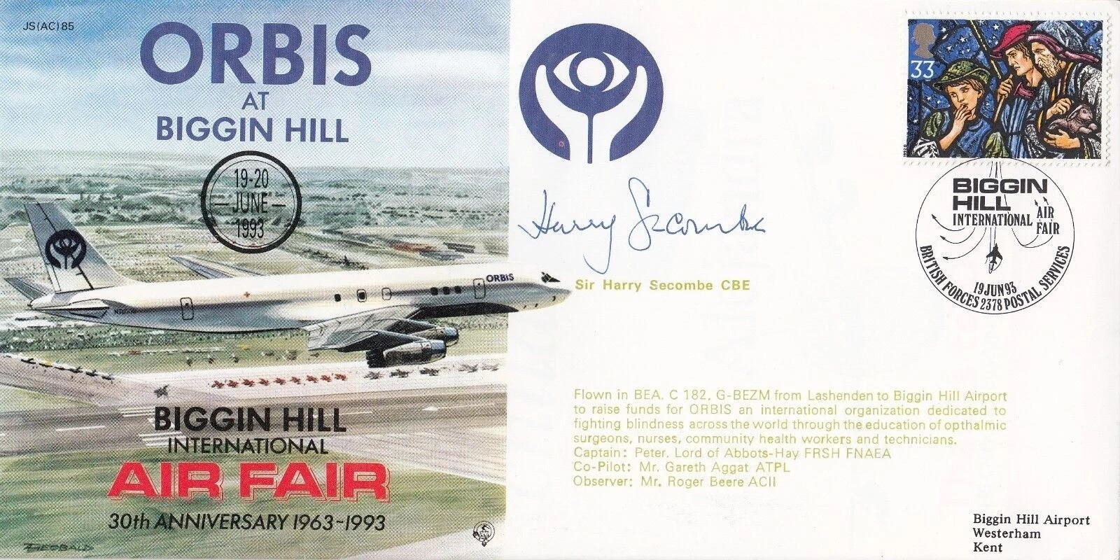 AC 85c ORBIS at Biggin Hill Air Fair Signed Sir Harry Secombe Actor. 19 ...
