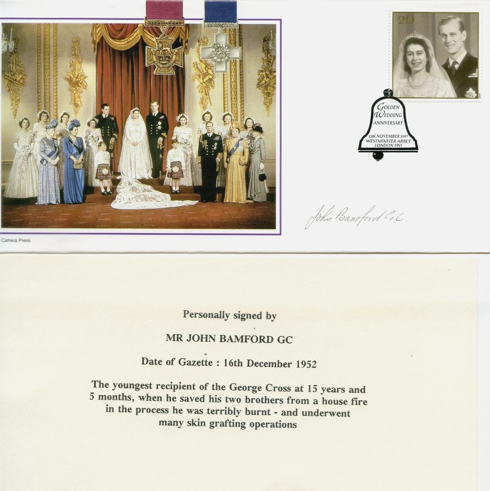 George Cross winner John Bamford GC signed 1997 GC VC cover no. 8 of 17 ...