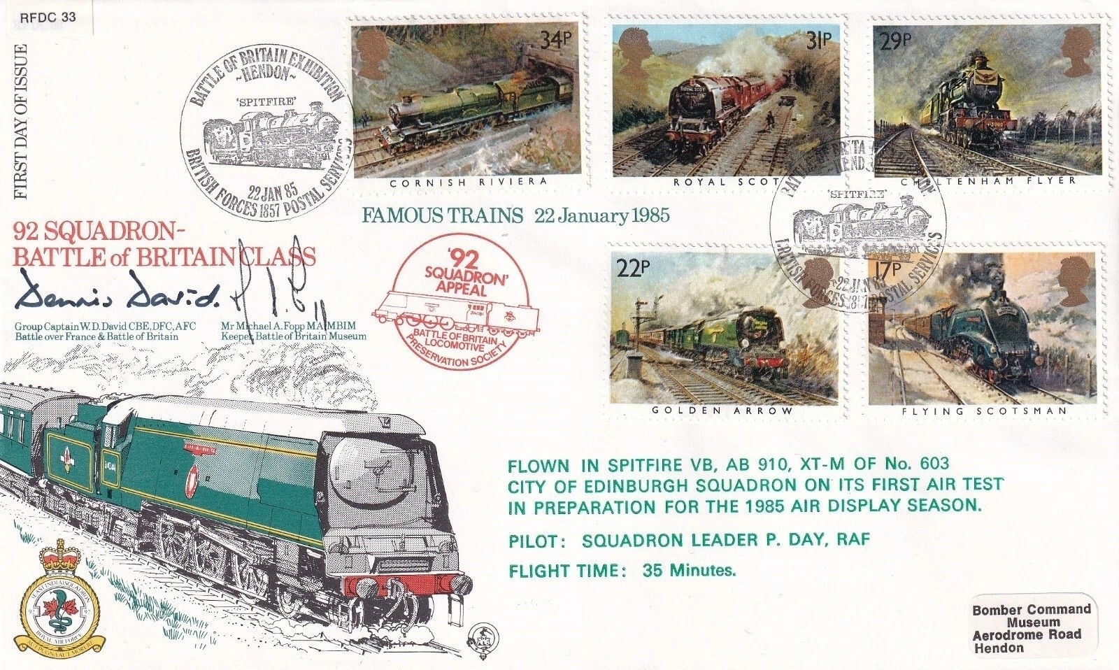 RFDC33 Famous Trains Signed by Gp Capt Dennis David Battle of Britain ...