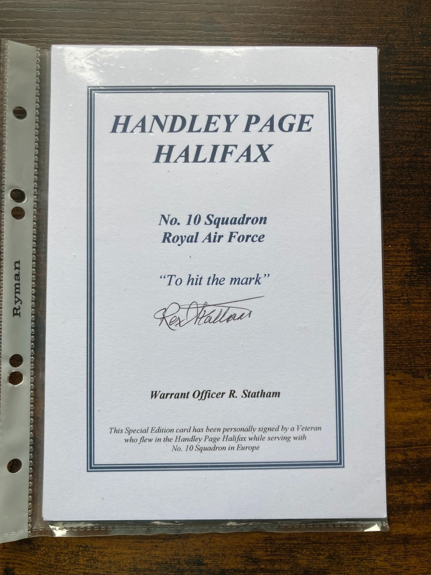 WW2 RAF W/O R Statham 10 Sqn signed Handley Page Halifax bomber ...