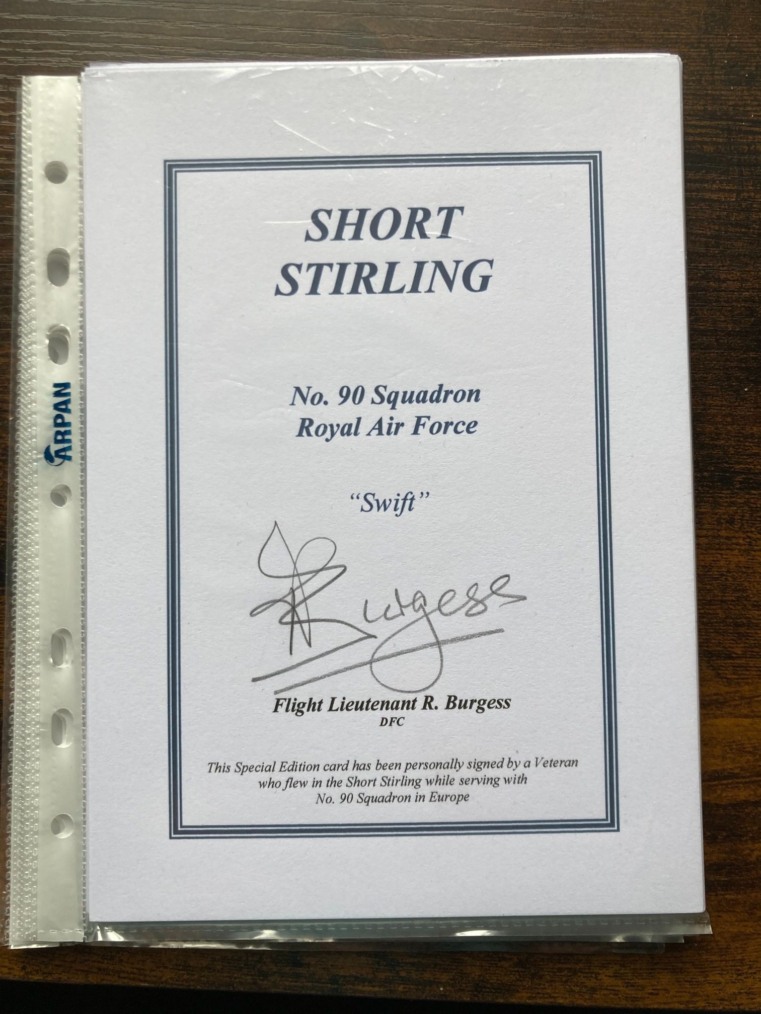 WW2 RAF Flt Lt R Burgess DFC 90 sqn signed Short Stirling Bomber ...
