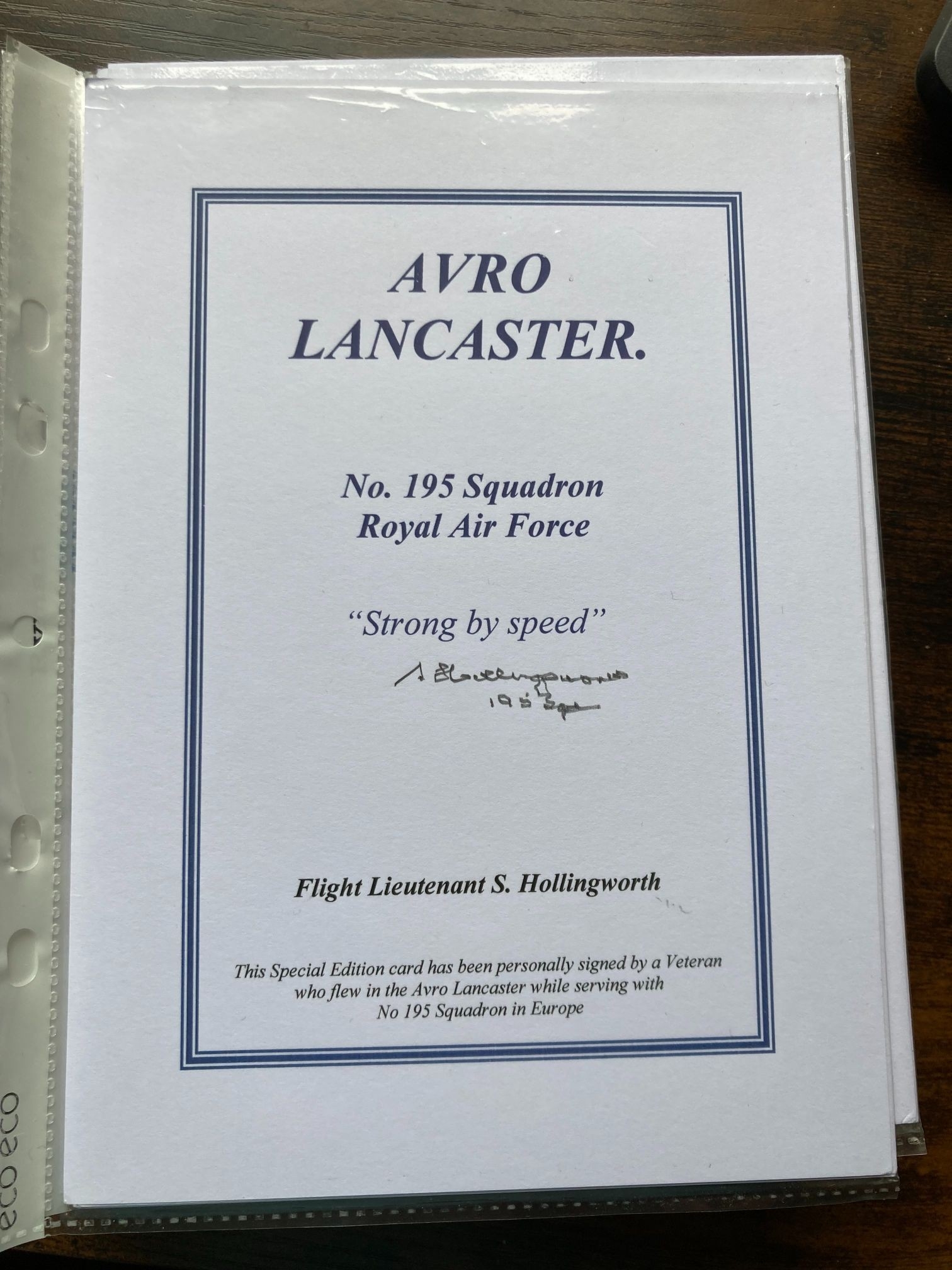 WW2 RAF Flt Lt S Hollingsworth 195 sqn signed Avro Lancaster Bomber ...