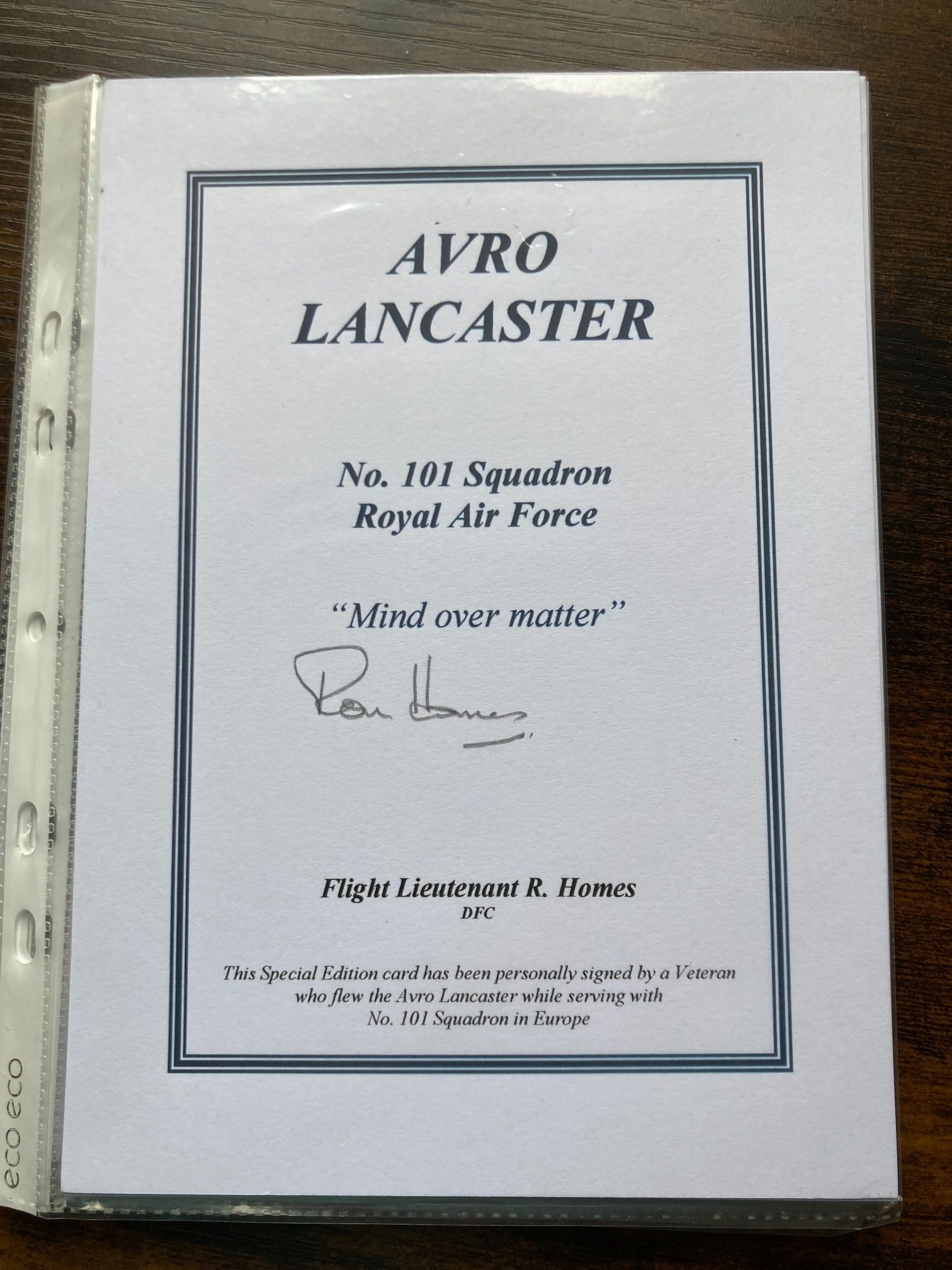 WW2 RAF Flt Lt Ron Homes DFC 101 sqn signed Avro Lancaster Bomber ...