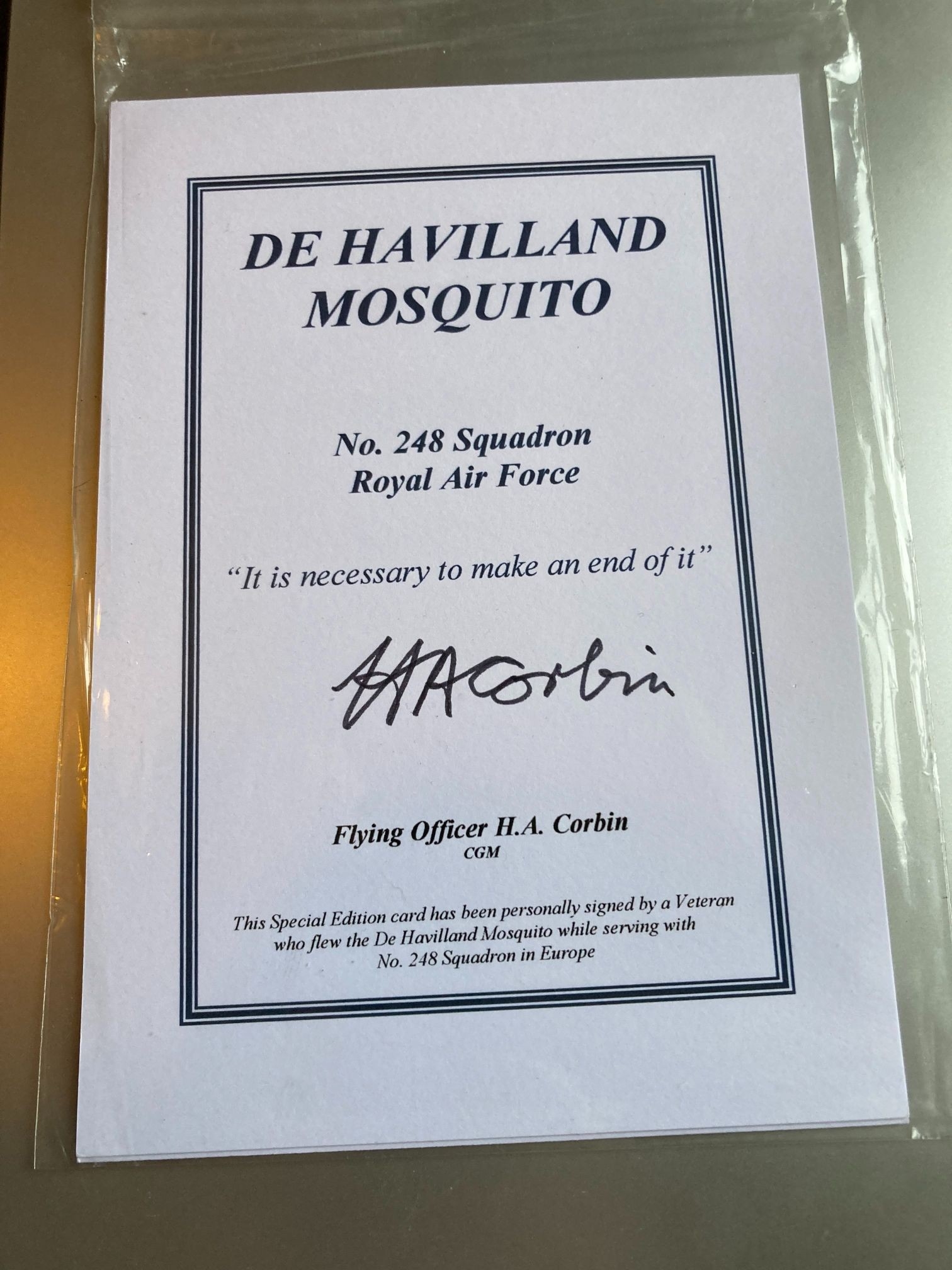 WW2 Banff wing Flt Lt H A Corbin CGM 248 sqn signed De Havilland ...