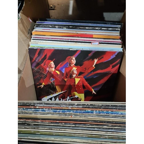 Box of vinyl LP records including 1970s rock