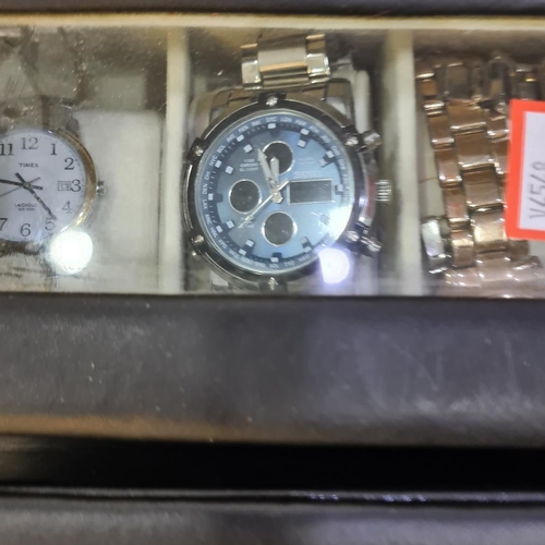 Two watch boxes containing various vintage and modern watches to ...