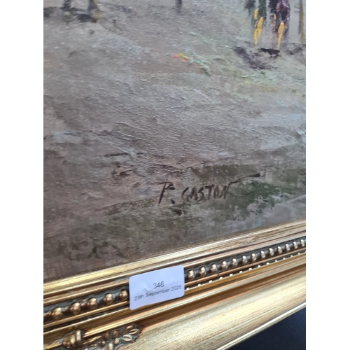 P Gaston; a large late 20th Century oil of French street scene, signed ...