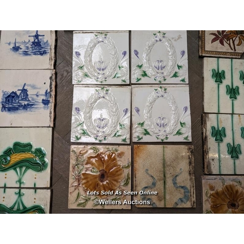 17 mixed tiles including Delpht dutch style tiles, art nouveau and two ...